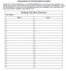 Salesmanship Close: The “Ben Franklin Close” Template